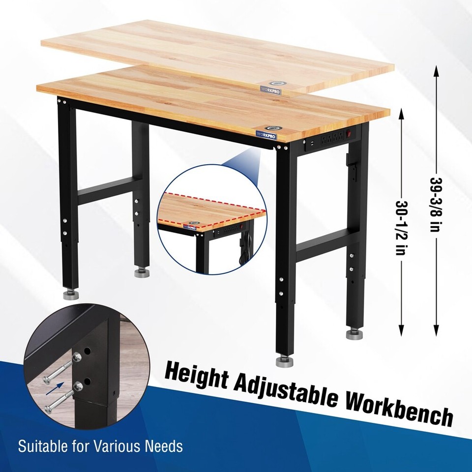 WORKPRO 48"X22" Adjustable Workbench with Leveling Foot & Wheels Rubber ...