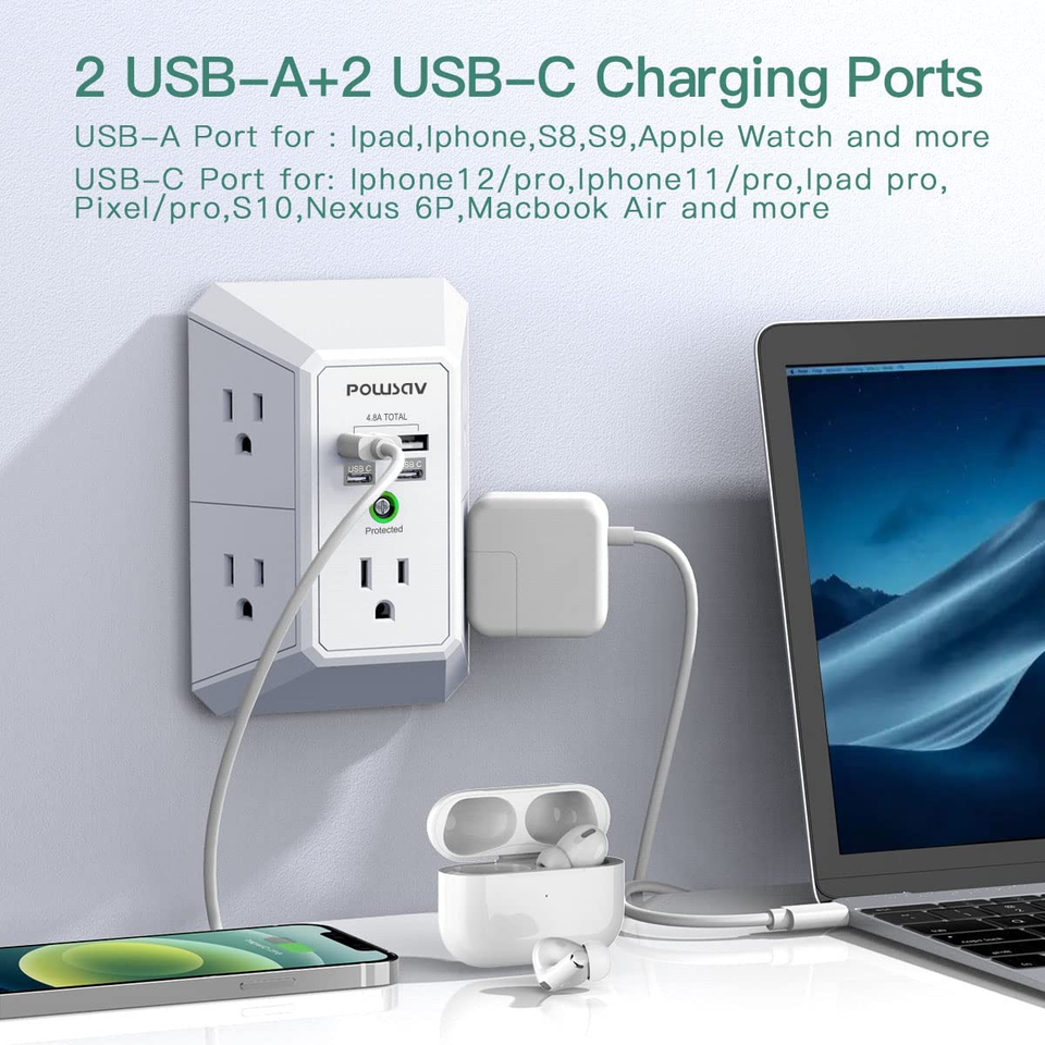 5-Outlet Power Strip with 4 USB Ports - Surge Protector for Home ...