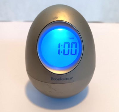 Brookstone BOB Silver Oval Egg Wobble Clock 5-in-1 Alarm Date Timer ...