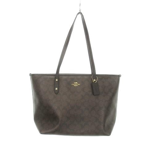 Coach Tote Handbag Leather Zip Closure Signature Logo Brown F58292 | eBay