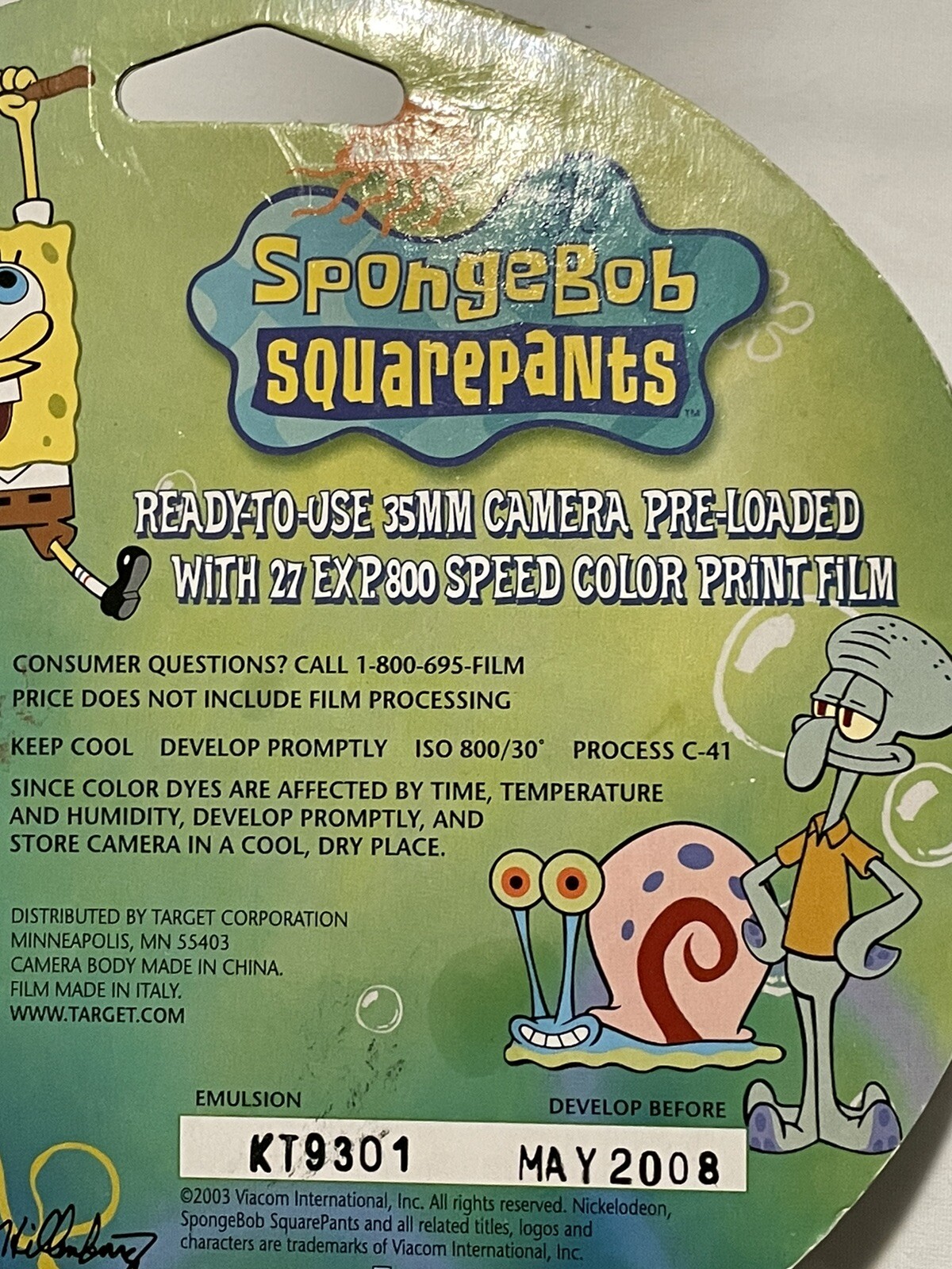 Nickelodeon SpongeBob SquarePants One Time Use 35MM Flash Camera NEW ...