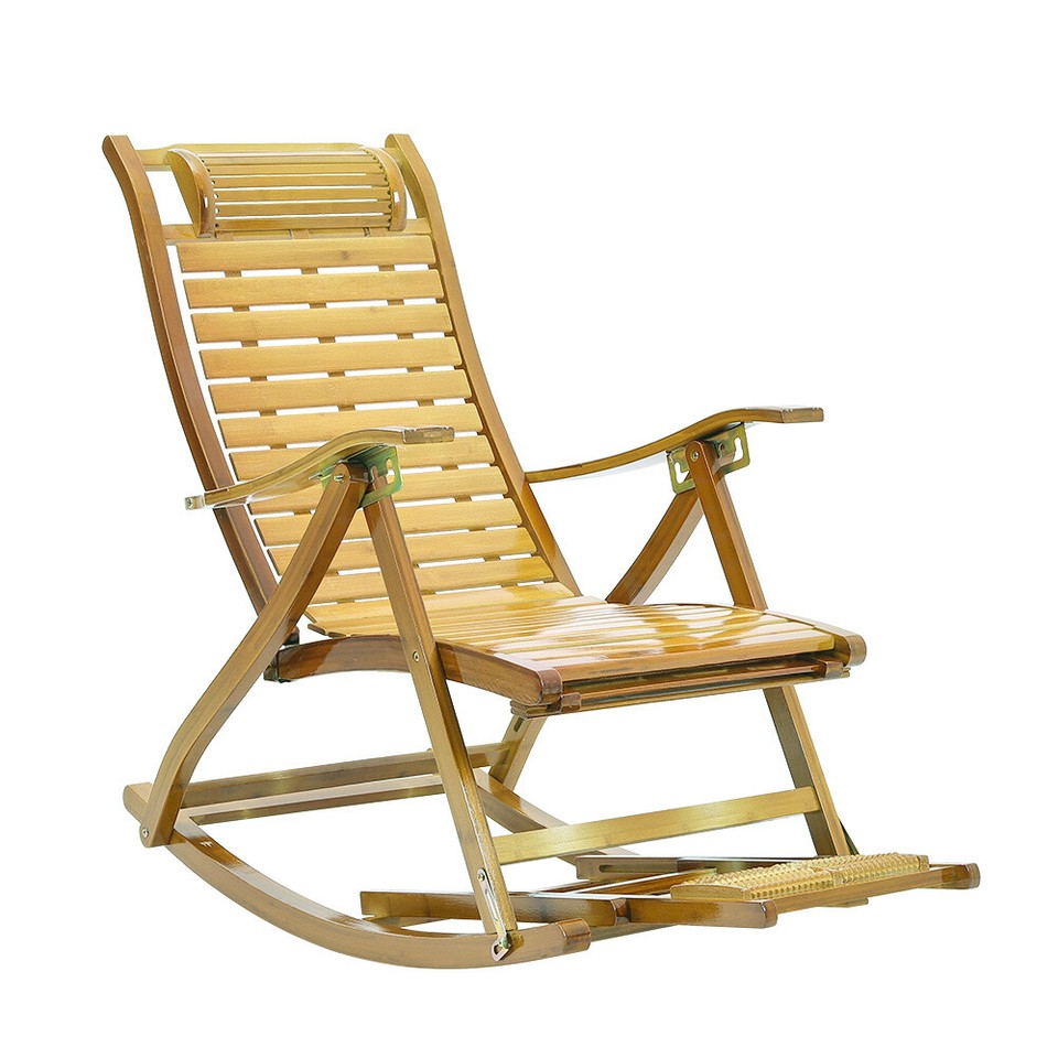Natural Bamboo Sun Lounge Patio Pool Lounger Rocking Swing Chair Sunbed ...