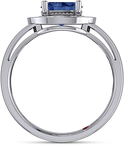 1.25ct 7MM Lab Created Gemstone & Diamond Engagement Ring 14K White ...