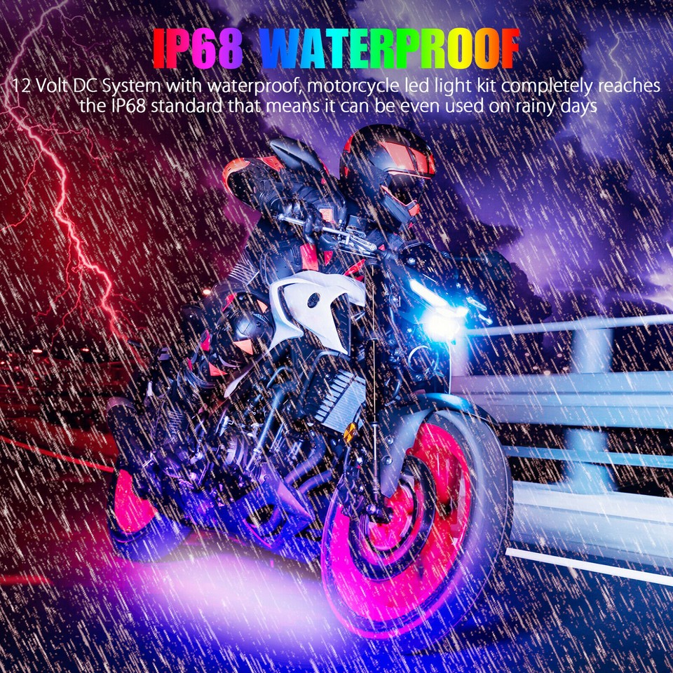16PCS Motorcycle RGB LED Strip Light Under Glow Neon Kit Bluetooth APP ...