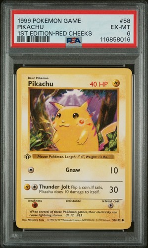 First Edition Rare Pikachu (Red Cheeks) 58/102 Base Set (Shadowless ...