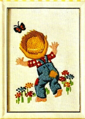 Vintage Denham "Boy Chasing Butterfly" Picture Crewel Embroidery Kit | eBay