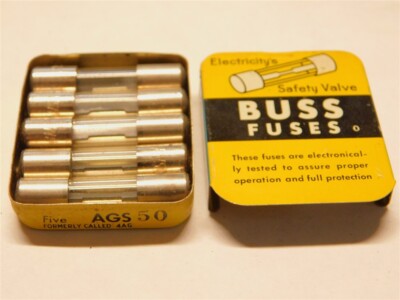 5 Vintage Bussmann AGS50 4AG 50A 32VDC 9/32" x 1-1/4" Glass Cartridge ...