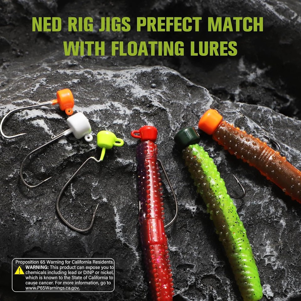 64pcs Ned Rig Jig Heads Ned Rig Hooks with Soft Lures Kit Weedless | eBay