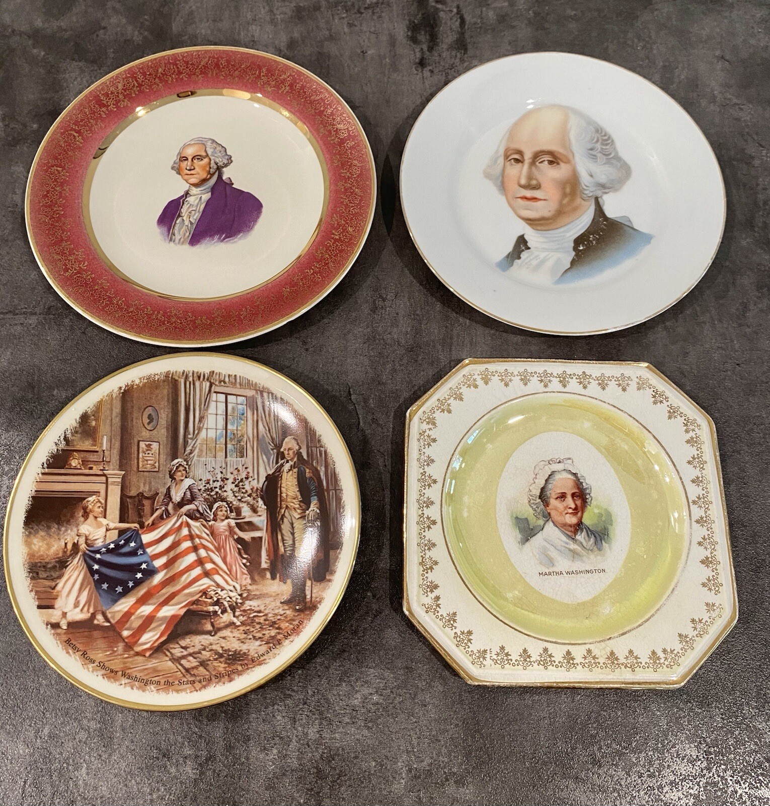 4 Vintage George Washington Plates Gold Collectible Martha & Betsy ...