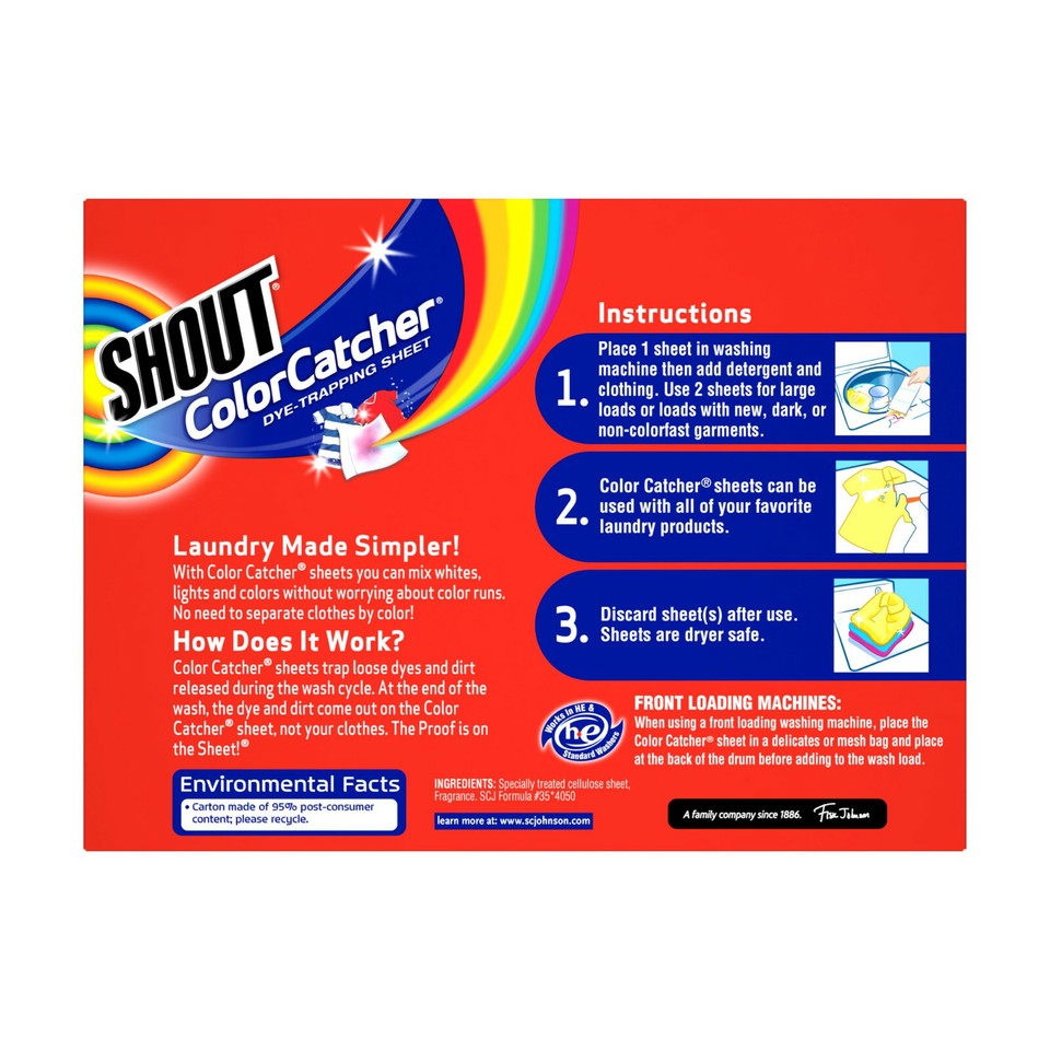 Shout COLOR CATCHER 24 IN-WASH DYE TRAPPING SHEETS Prevents Color Runs ...
