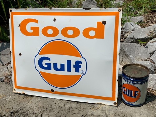 "GOOD GULF GASOLINE" PORCELAIN ADVERTISING SIGN, , (16"x 13") GREAT ...