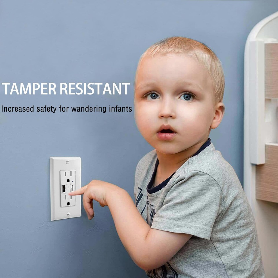 110V Dual USB Port Type C Wall Socket Charger AC Power Receptacle ...