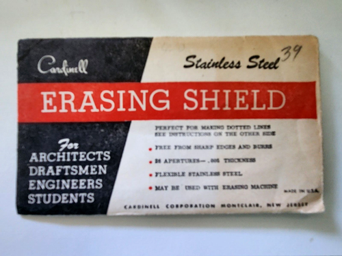 Vintage Cardinell Stainless Steel Drafting Erasing Shield 26 Apertures ...