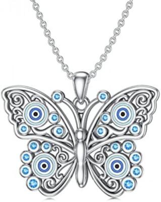 Evil Eye Butterfly Protection Necklace Good Luck Amulet Sterling Silver ...