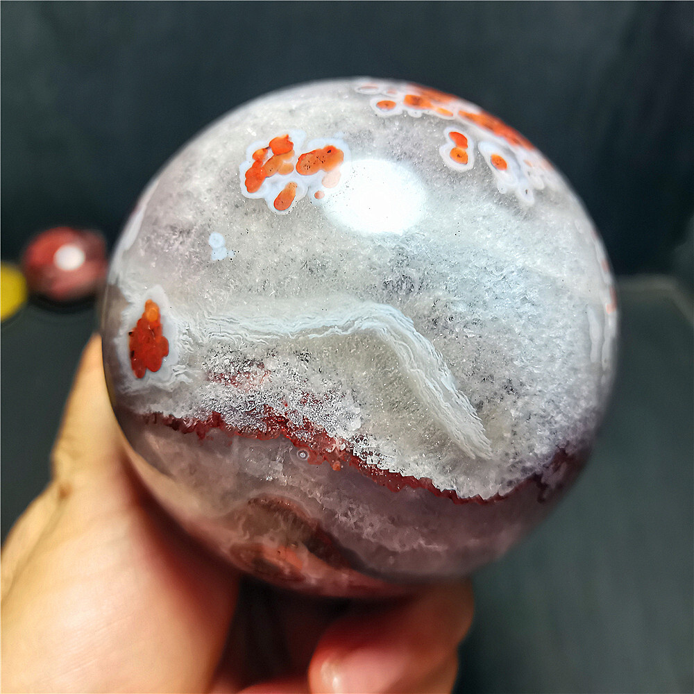 RARE 821.9g Natural Colorful Red Agate Stone Sphere Ball Healing WD1482 ...