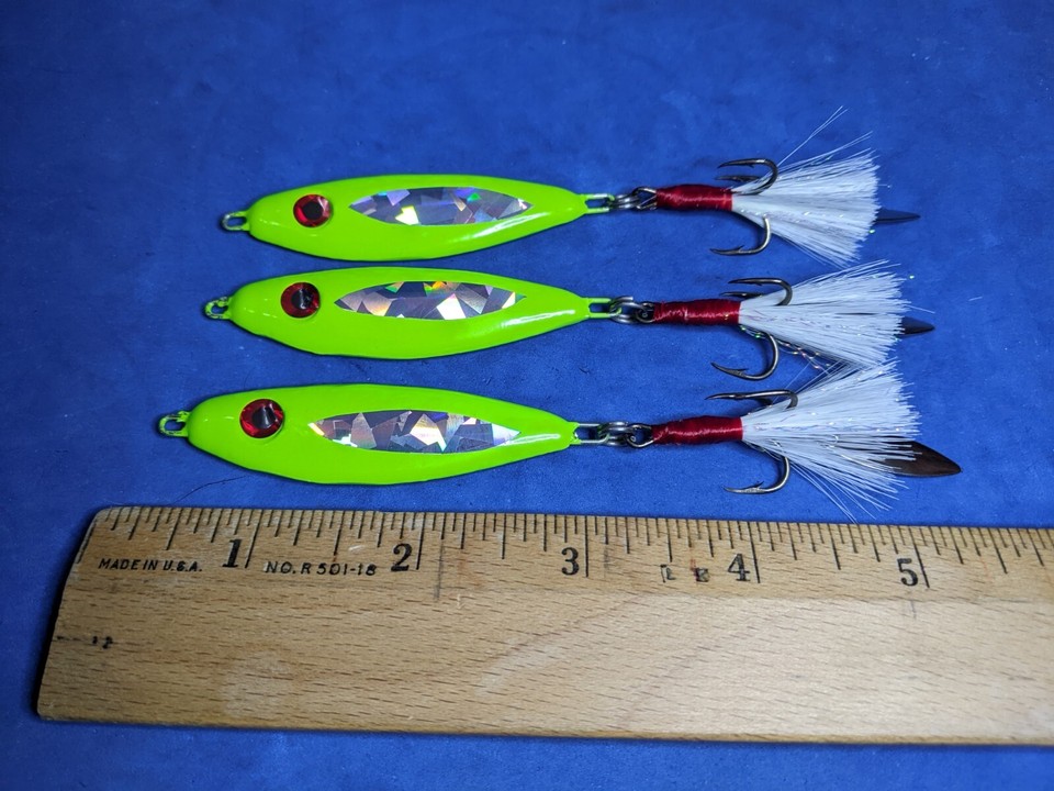 3 -1.5 oz SHAD Fishing Casting Jigging Lead Spoons Lures Chartreuse w ...