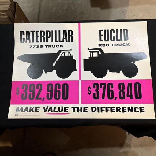 Vintage CAT vs Euclid Sign NOS - Morale Poster - Dump Truck Comparison ...