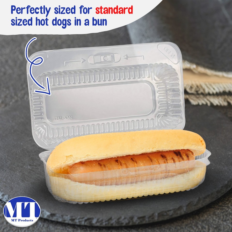 MT Products Plastic Hot Dog Container with Lid 6.5" x 2.75" x 2.6 ...