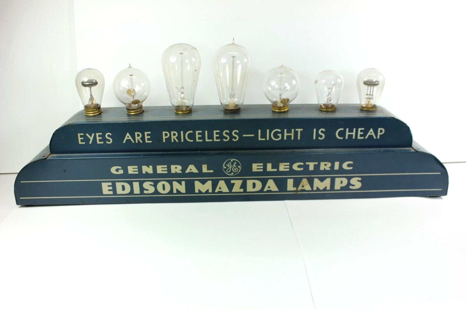Antique EDISON MAZDA LAMPS Sales Countertop Bulb Display 27" length ...