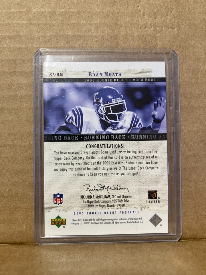 RYAN MOATS 2005 UPPER DECK ROOKIE DEBUT RELIC SATURDAY SWATCHES SA-RM ...