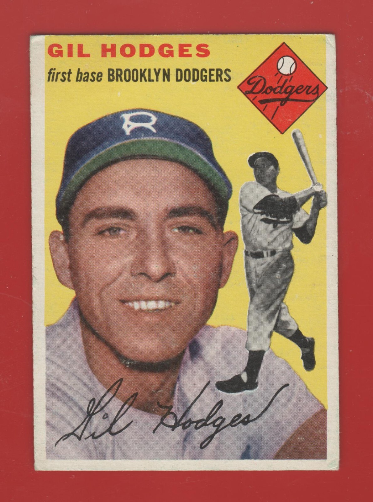 1954 topps gil hodges, great Dodger 1st baseman well centered clean ...