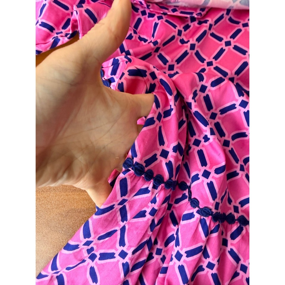 Mary Square Palmer Dress XL Pink Navy Geometric First Blooms Tiered ...