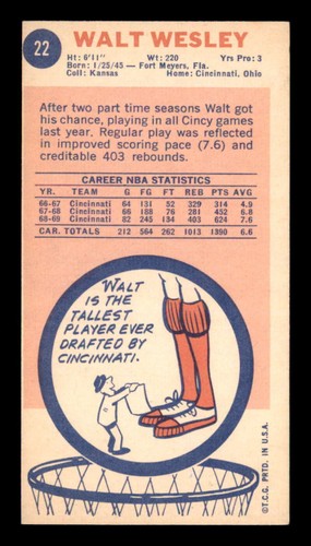 1969 Topps #22 Walt Wesley NM X3178246 | eBay