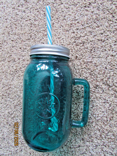Teal Glass Mason Country Drinking Jar Lid Straw & Handle 32 oz NEW | eBay