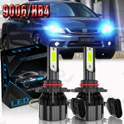 9006 HB4 LED Headlights Kit COB Bulbs 8000K High Low Beam Super ICE ...