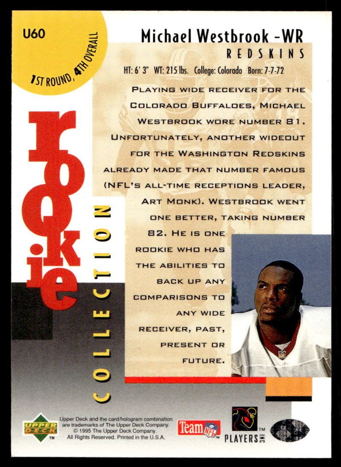 1995 Collector's Choice Update U60 Michael Westbrook Redskins Football ...