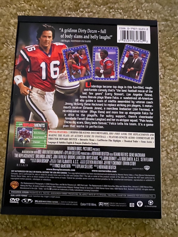 The Replacements (DVD, 2000) Widescreen version. Keanu Reeves Gene ...