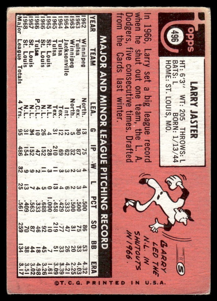 1969 Topps Larry Jaster #496 Montreal Expos Baseball Card | eBay