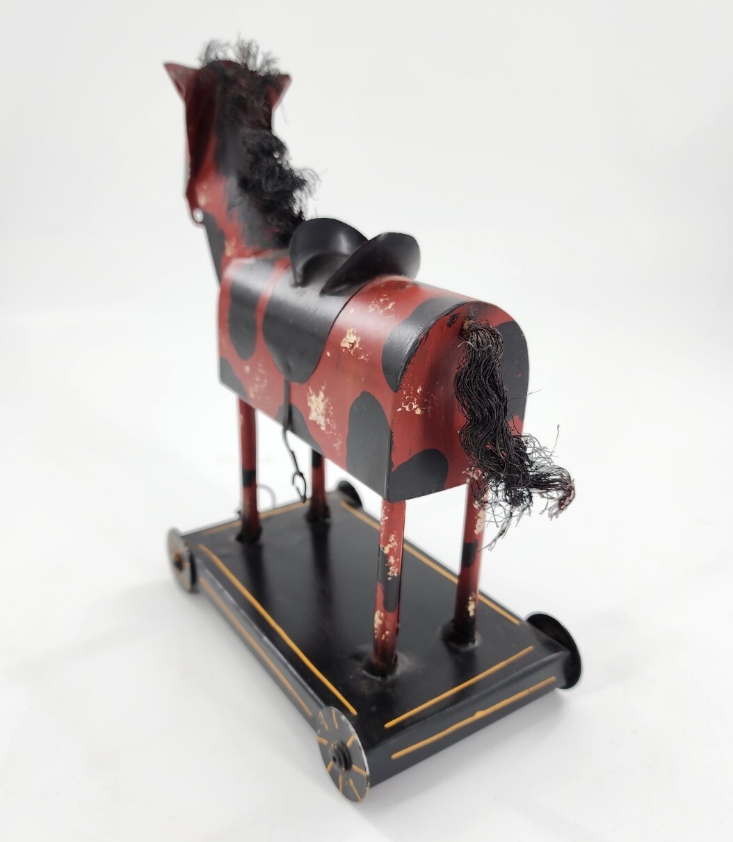 Vtg WIB & ELAINE LAUTER Folk Art Tin Metal Wheeled Horse Pull Toy 9 ...