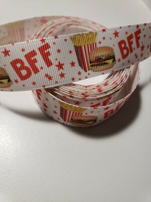 5 yds Grosgrain Ribbon BFF burgers fries best friend 7/8" wide USA ...