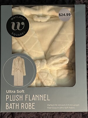 Wayland Square Ultra Soft Plaid Flannel BathRobe 44 Inch Length (ivory ...