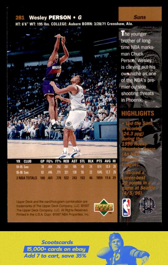 1996-97 Upper Deck Wesley Person Under Water card #281 Phoenix Suns | eBay