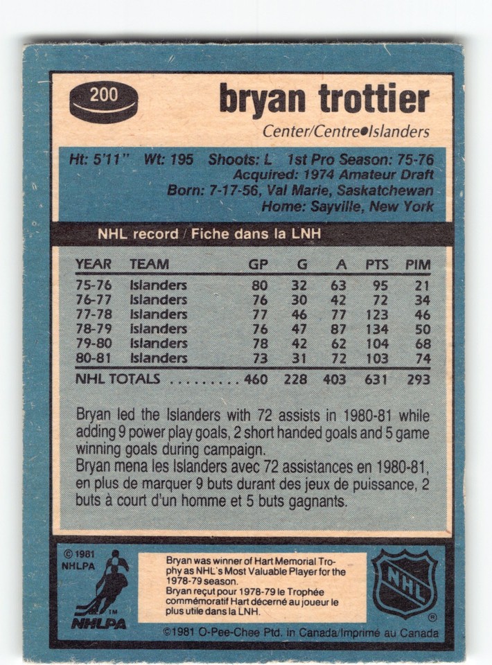 Bryan Trottier 1980 Islanders Card | eBay