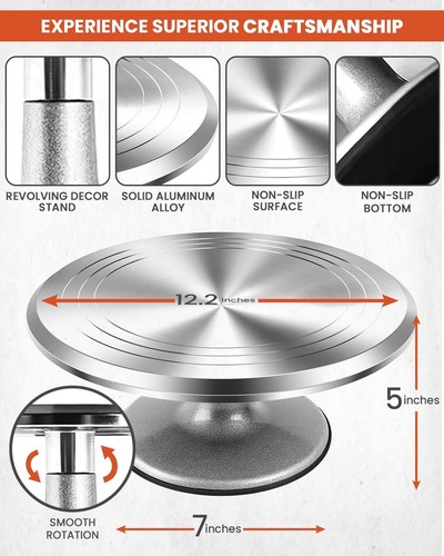 250 PCs Aluminum Cake Decorating Tools Kit with 12" Metal Turntable ...
