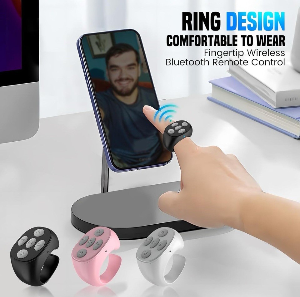 Bluetooth Tik Tok Scroller Ring Remote Control , Camera Shutter, Wireless, Black | eBay