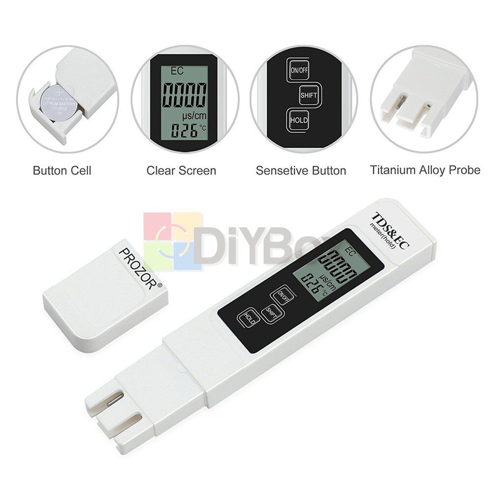 Water Quality Test Meter Digital Tool TDS&EC Temperature 0-9990 ppm ...