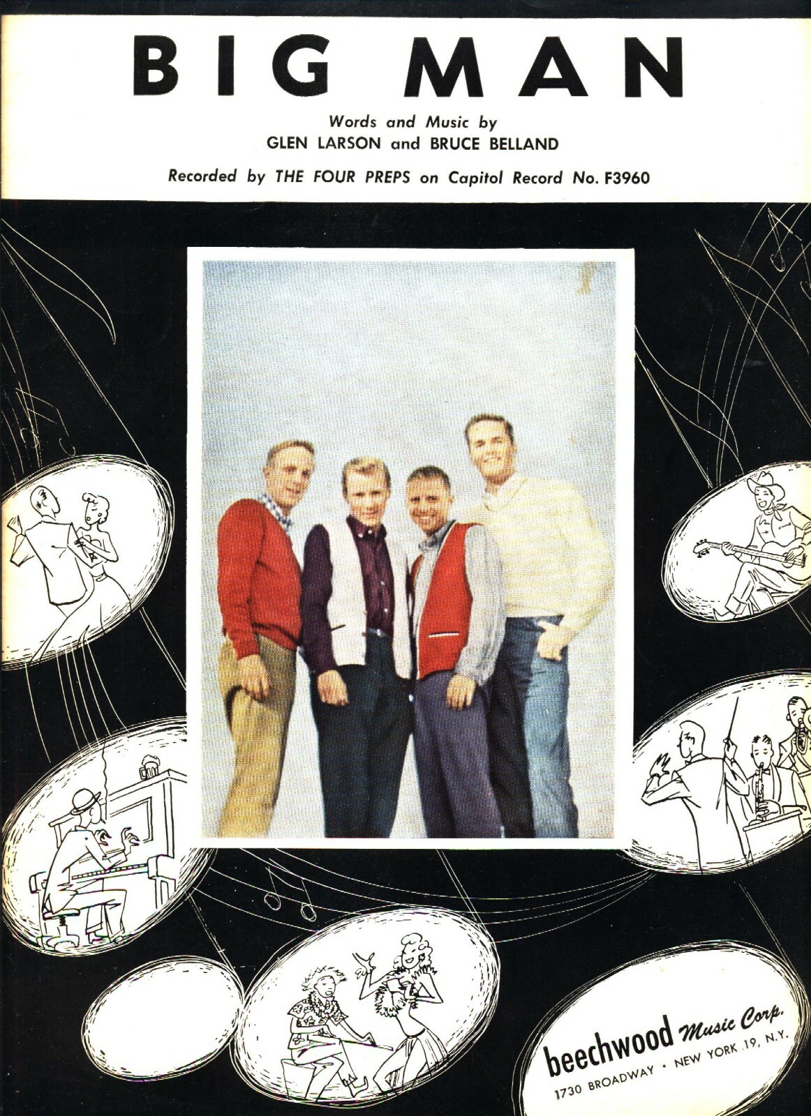 THE FOUR PREPS BIG MAN SHEET MUSIC PIANO/VOCAL/GUITAR/CHORDS 1958 RARE ...