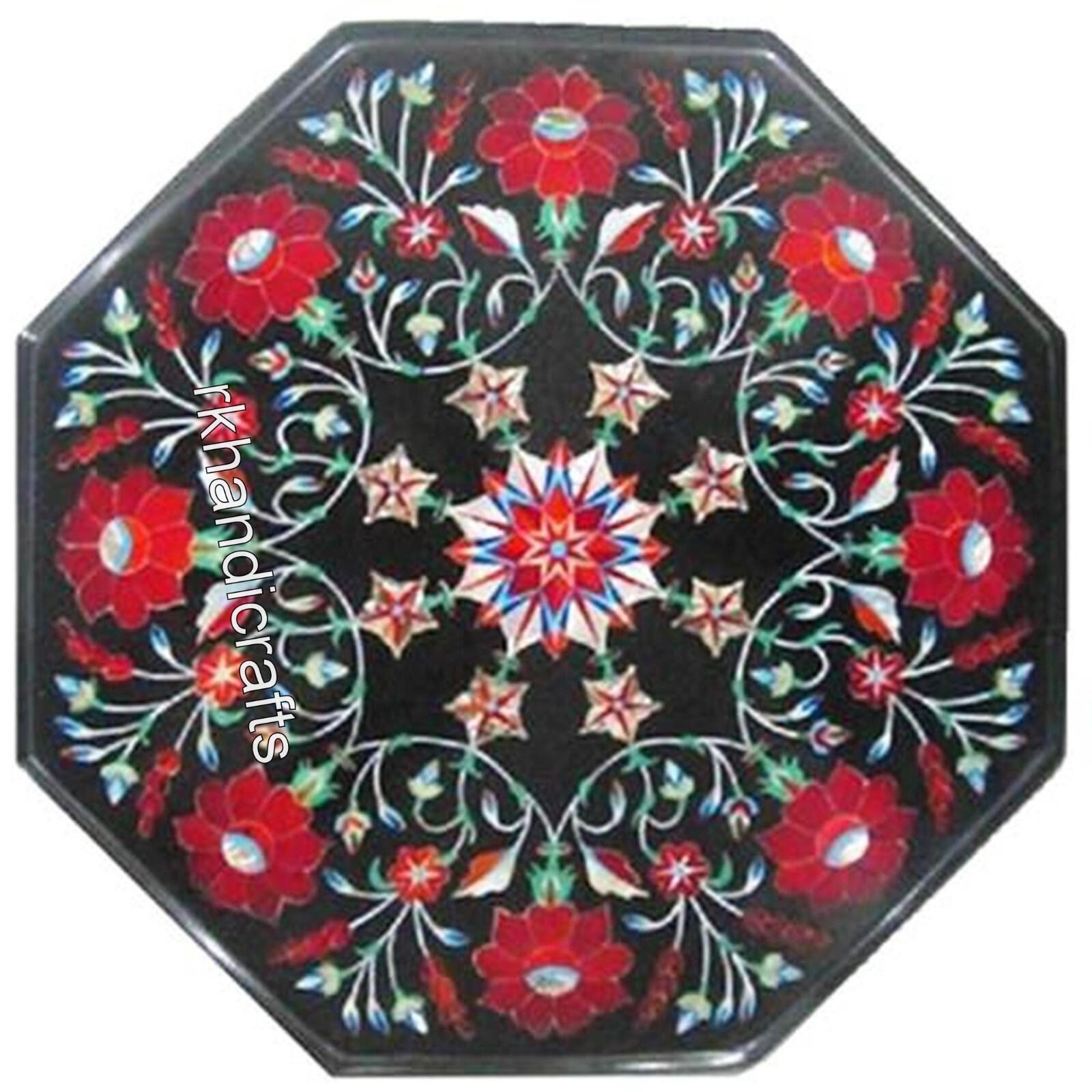 Coffee Table Top Floral Pattern Inlay Work Octagon Marble Corner Table ...