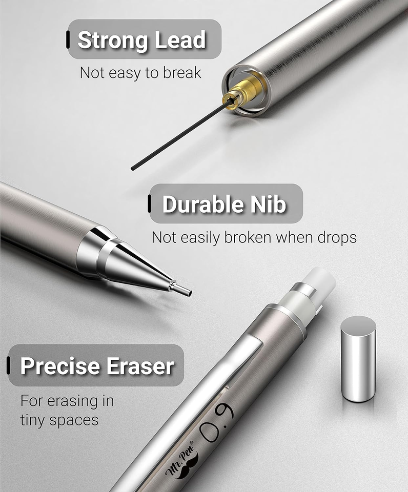 Metal Mechanical Pencils, 0.9Mm, 2 Pack, Pencil Mechanical, Lead Pencil ...