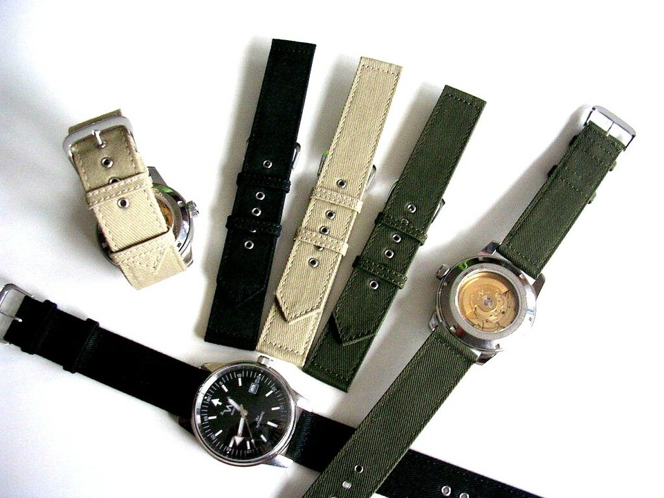 NATO ® 2pc WWII Canvas Military army watch band Field strap Chrome IW ...