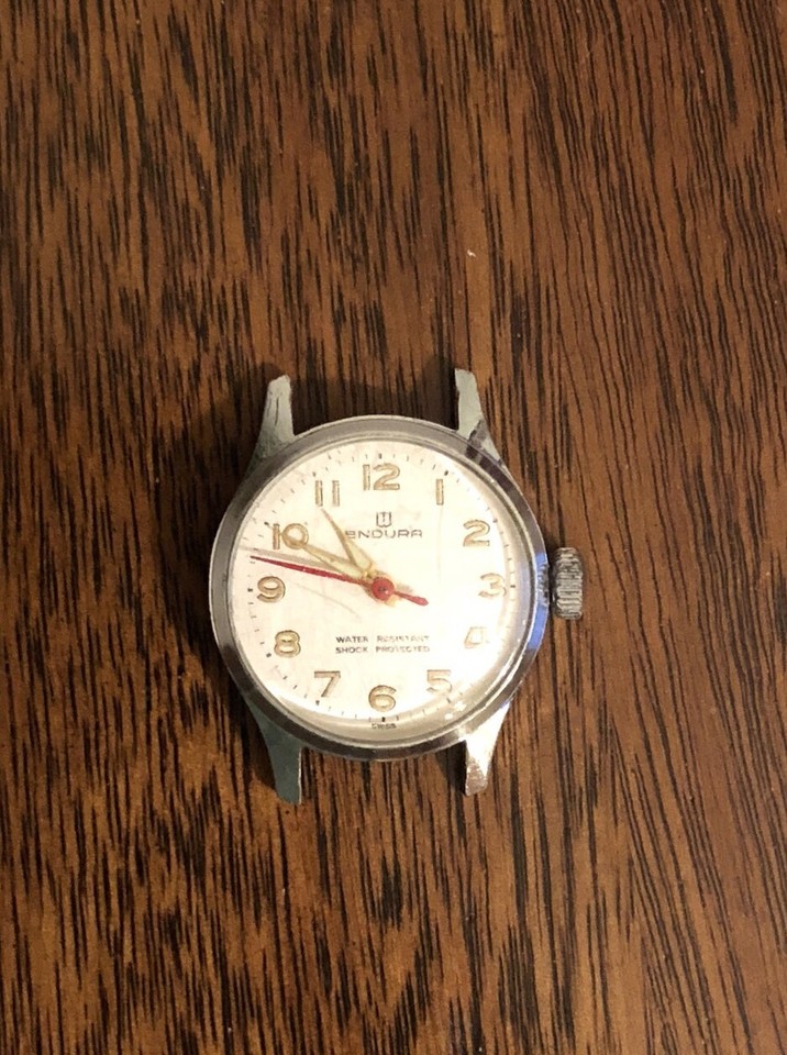 Vintage Ladies Endura Watch Water Resistant White Dial. Good Working ...