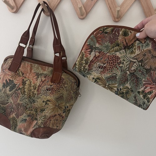 Ann Klein Tapestry Purse Matching Makeup Bag Double Strap | eBay