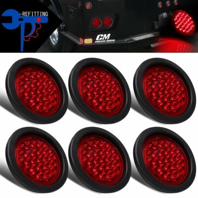 6pcs 4 Inch Round 24-LED Tail Light Reverse Backup Lamp Red For Truck ...