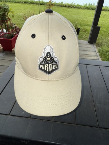 Purdue Train on Tan Hat Cap Black Silver Hook Loop Damage to Back ...