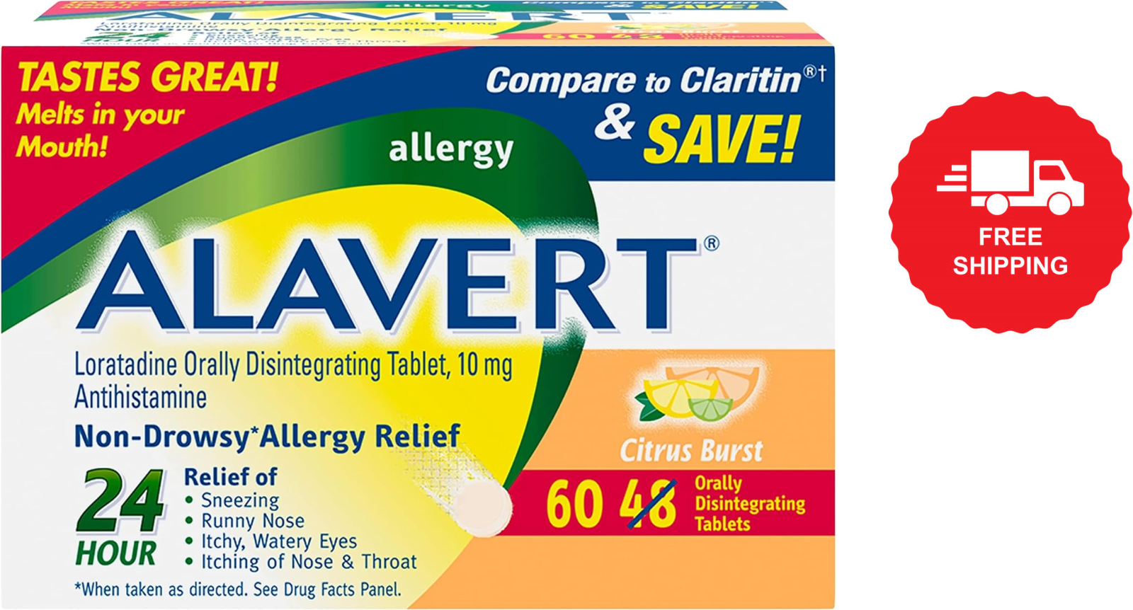Alavert 24 Hour Citrus Burst Allergy Treatment Tablet - 60 Count for ...