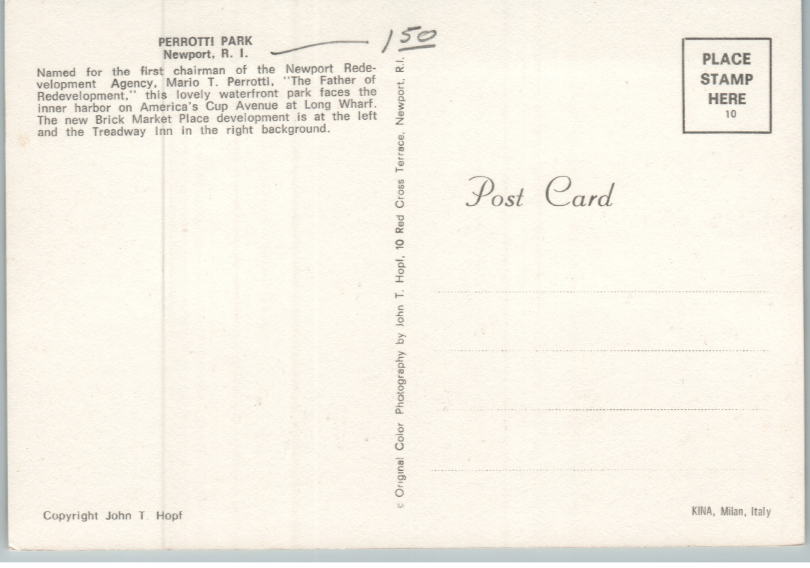 Vintage Postcard Perrotti Park Harbor Treadway Inn Newport Rhode Island ...
